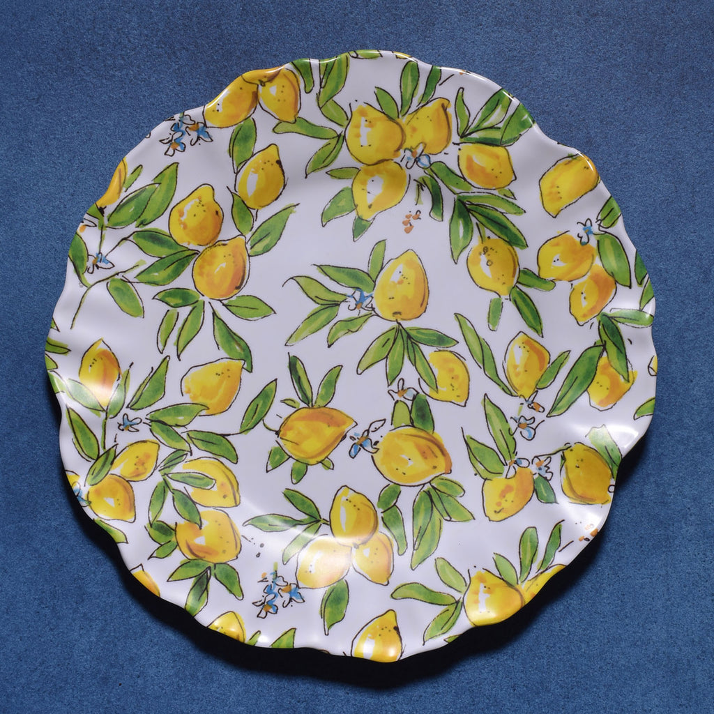 Merritt French Lemons 11-1/2" Melamine Dinner Plates with Scalloped Ri ...