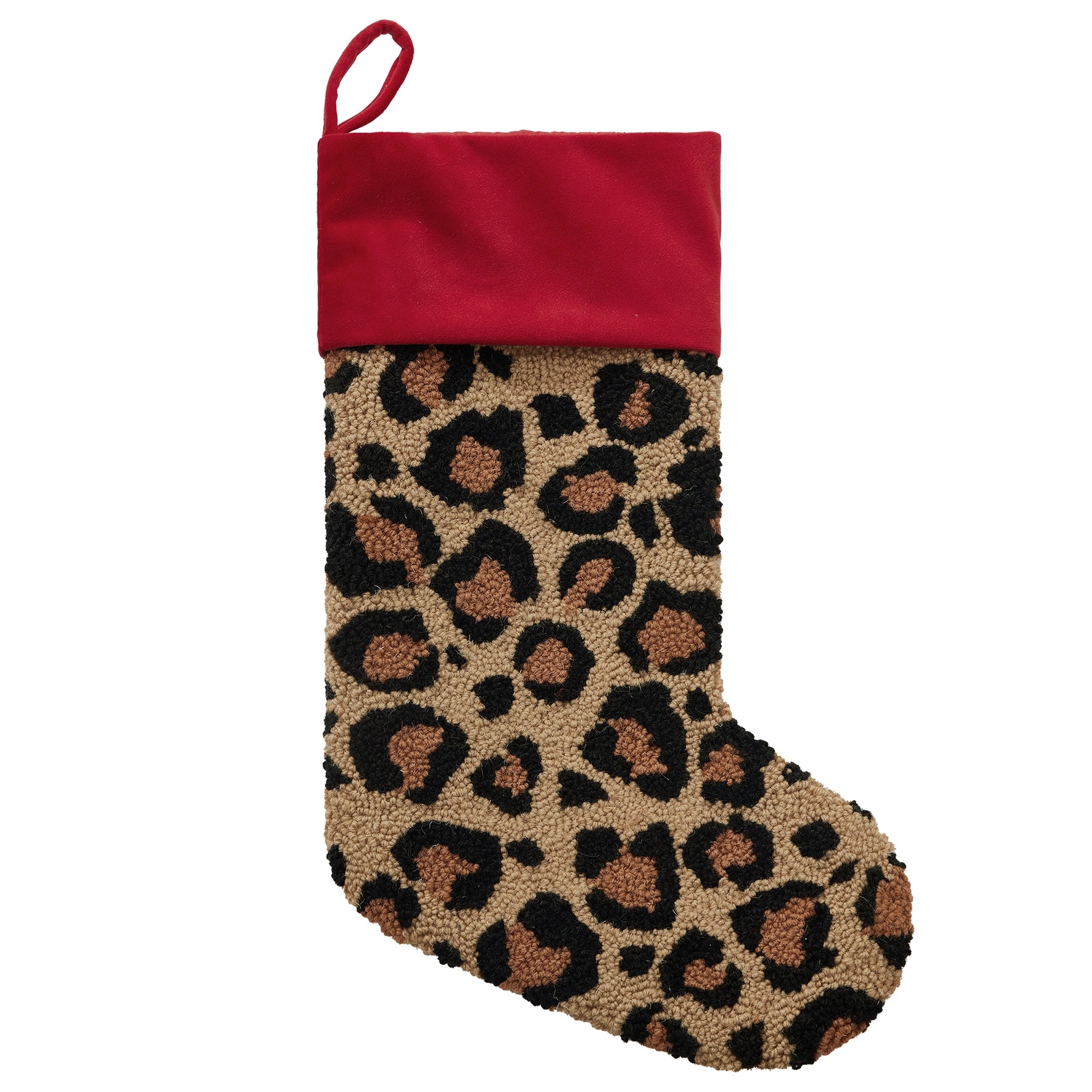 Leopard Print with Red Cuff 20" Hooked Wool Christmas Stocking – The ...