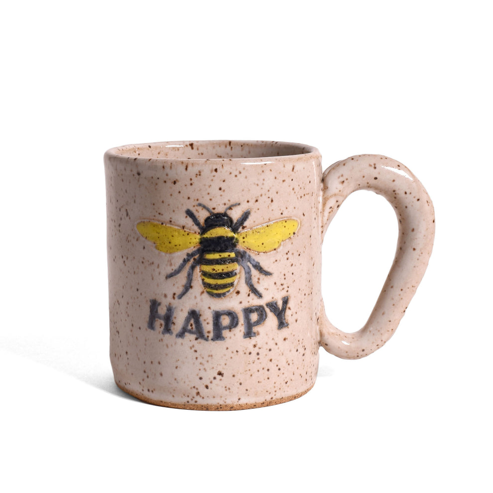 Hand-Built Pottery Bee Happy Mug, Each One Unique, Speckled Beige – The ...
