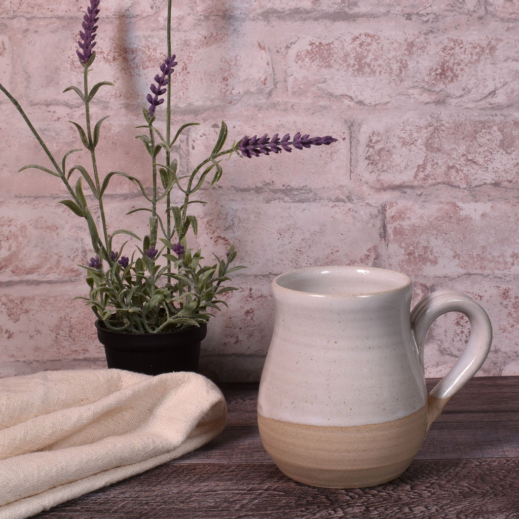 Classic Handmade American Pottery Mug by Coastal Clay Co., White/Natur ...