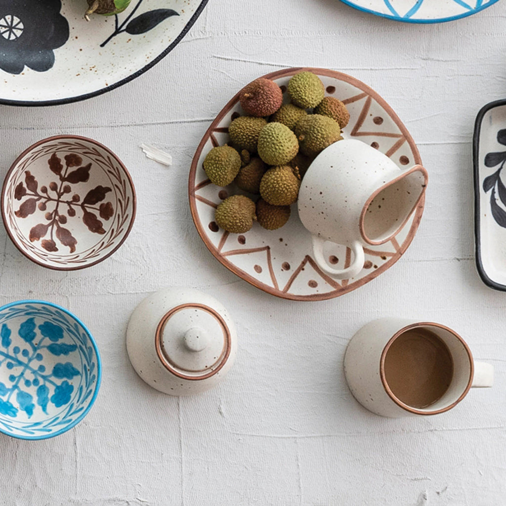 Creative Co-Op Stoneware Cream and Sugar Set, Speckled Ivory with Brow ...