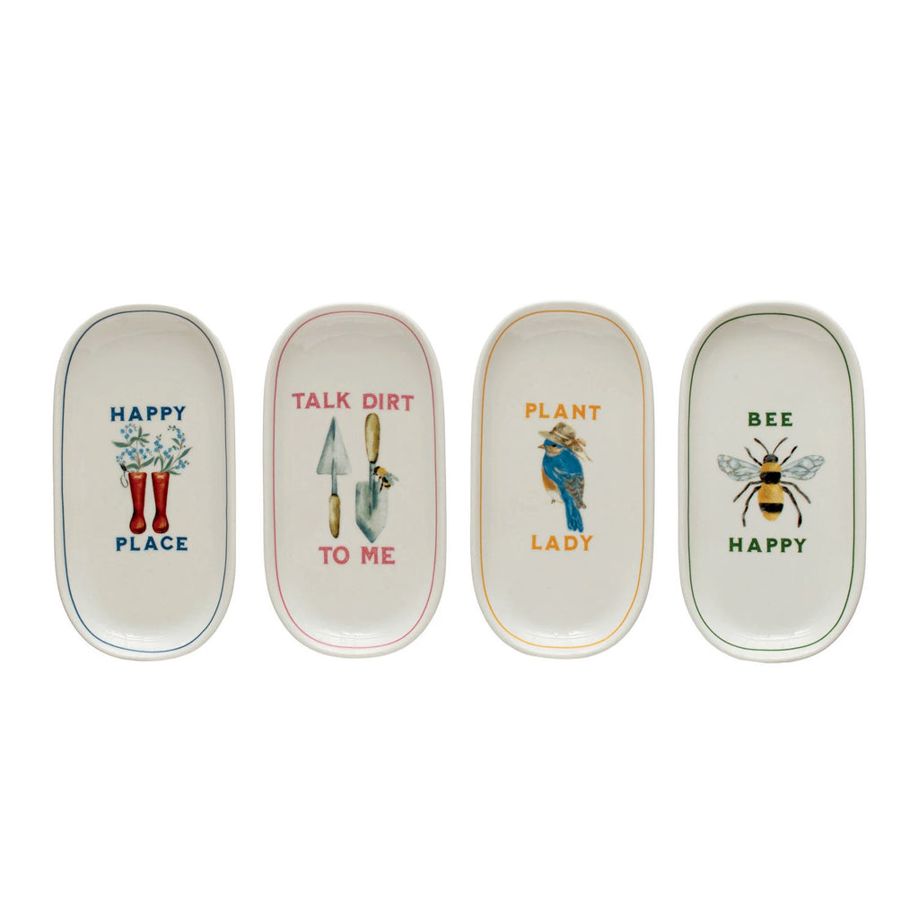Creative Co-Op Stoneware Plates with Garden Images and Sayings, 6" x 3 ...