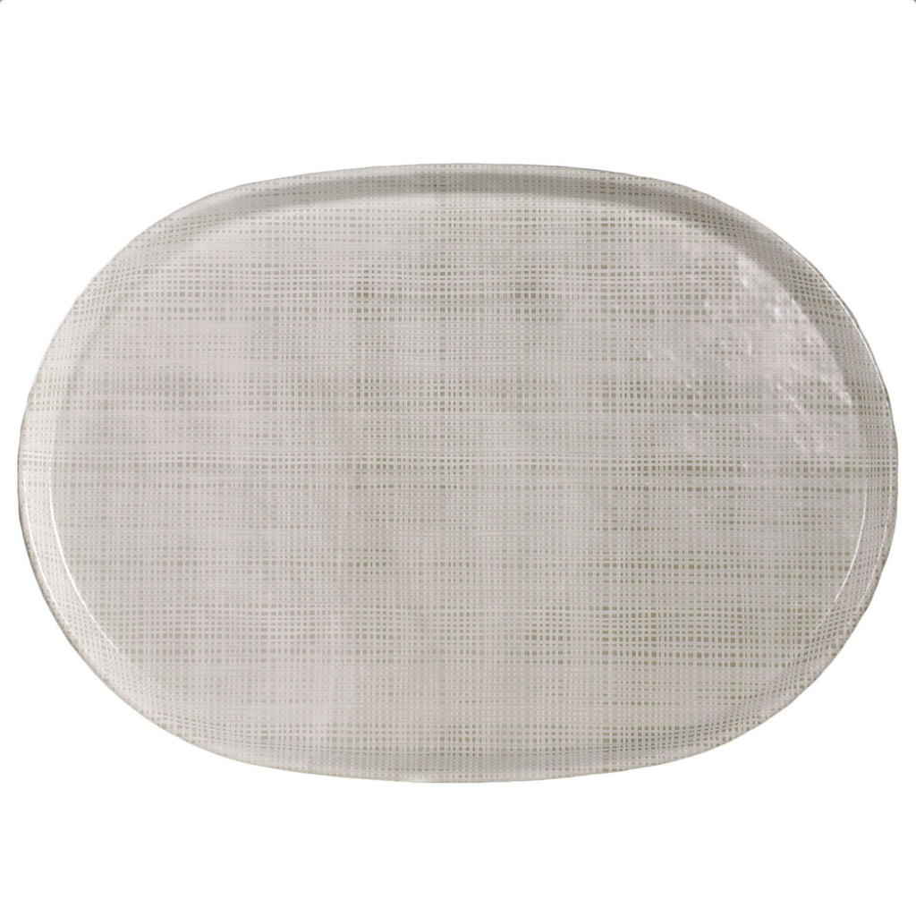 Merritt Luxe Linen 17" x 11-3/4" Oval Melamine Serving Tray, Beige ...
