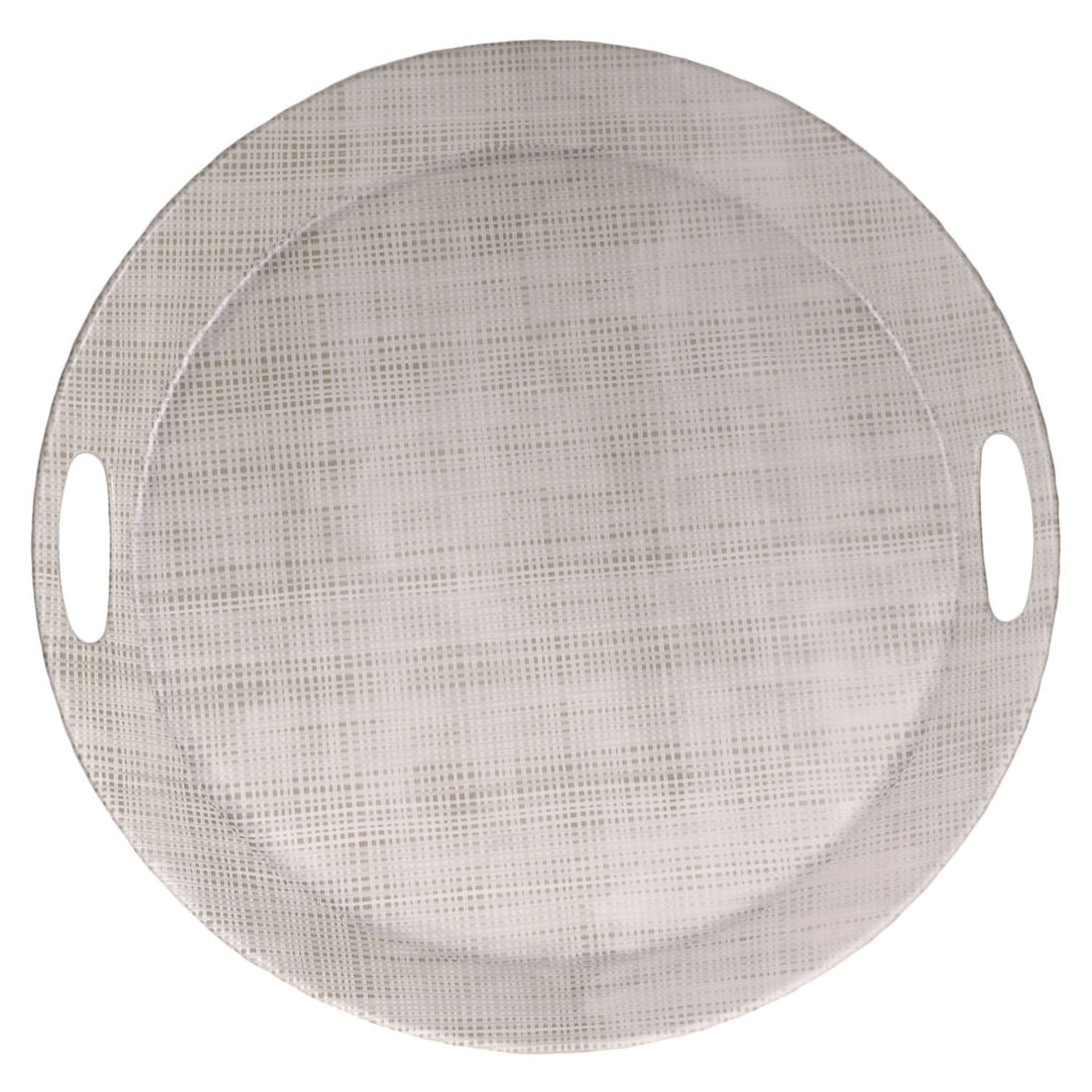 Merritt Luxe Linen 17" Round Melamine Serving Tray with Cutout Handles ...
