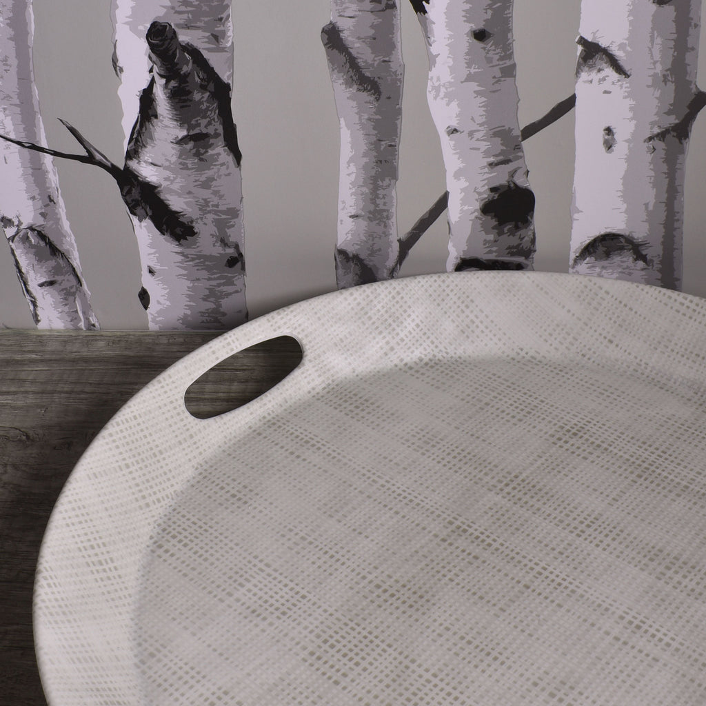 Merritt Luxe Linen 17" Round Melamine Serving Tray with Cutout Handles ...