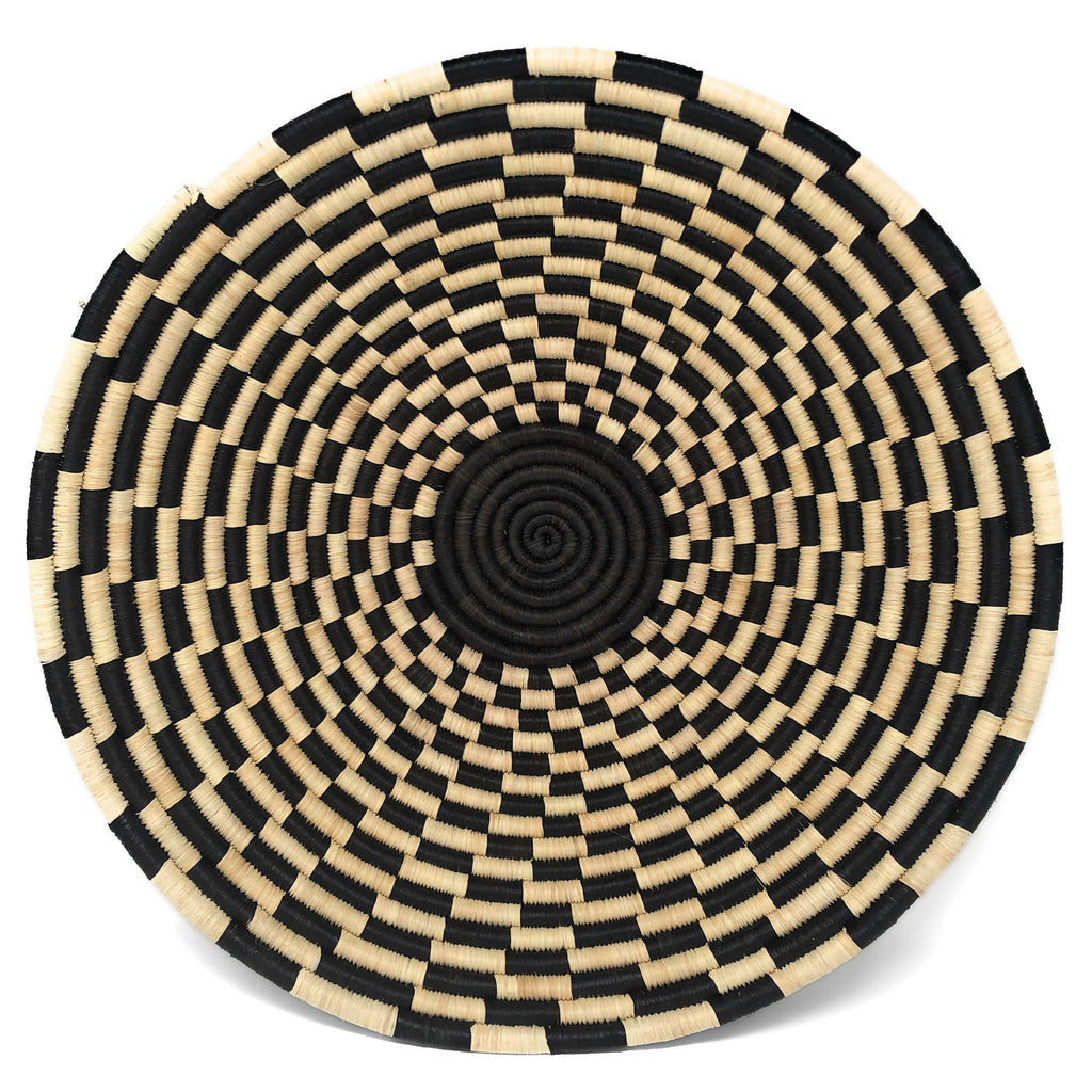 African Fair Trade Handwoven 16-inch Raffia Basket, Black/Tan Check ...