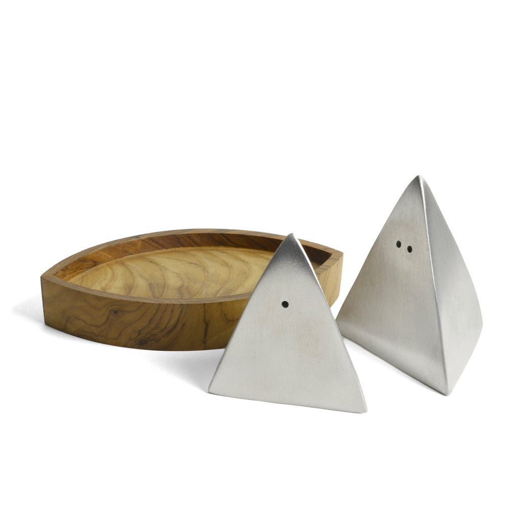 Creative Co-Op Aluminum Sailboat Salt and Pepper Shakers with Teak Tra ...