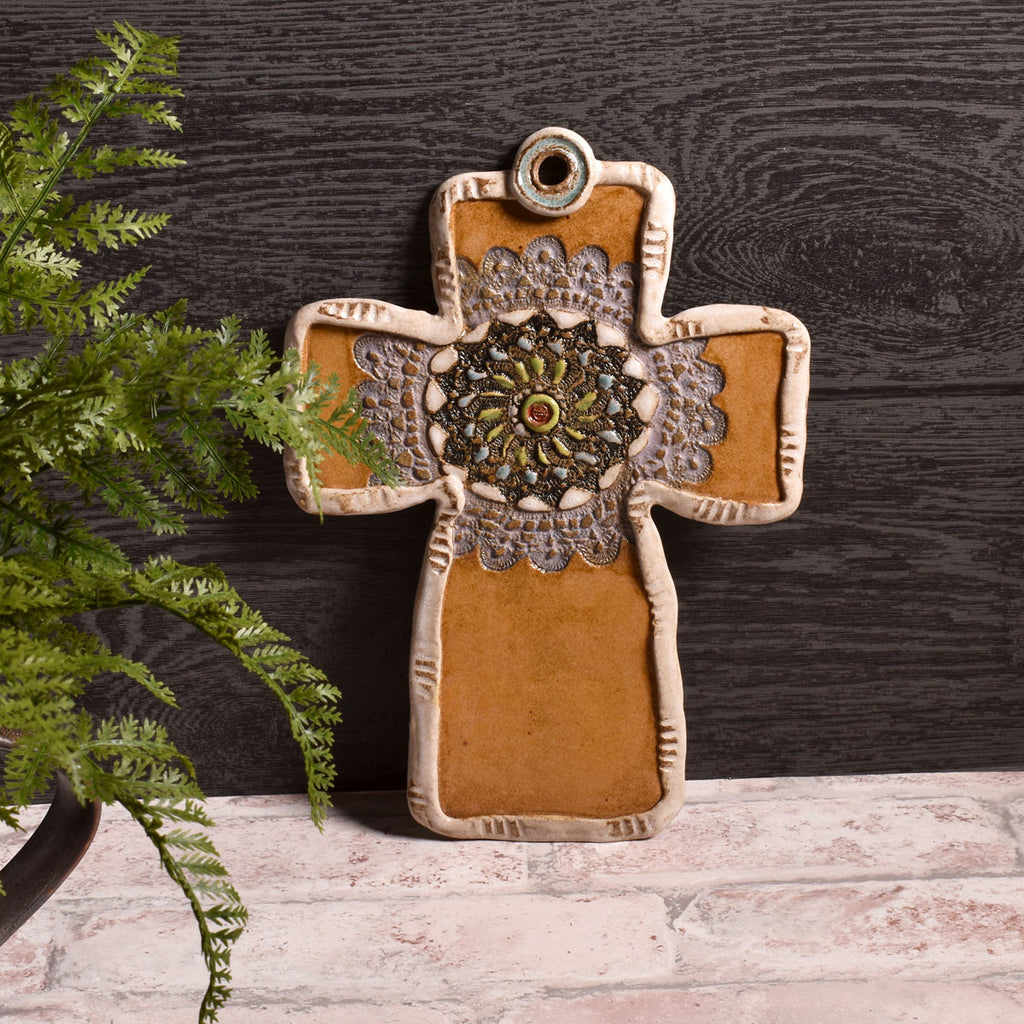 Laurie Pollpeter Eskenazi Ceramic Wall Cross with Black Medallion – The ...