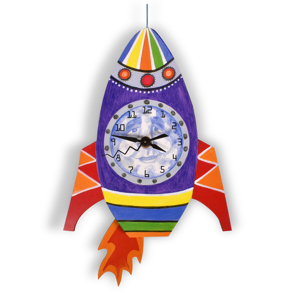 Laughing Moon Man in The Moon Rocket Pendulum Wall Clock, Handmade in ...