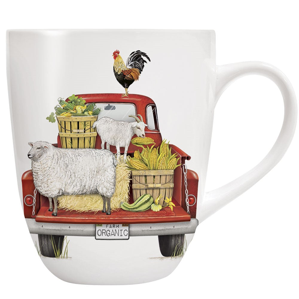 Mary Lake-Thompson Red Truck with Farm Animals 10-ounce Stoneware Mug ...